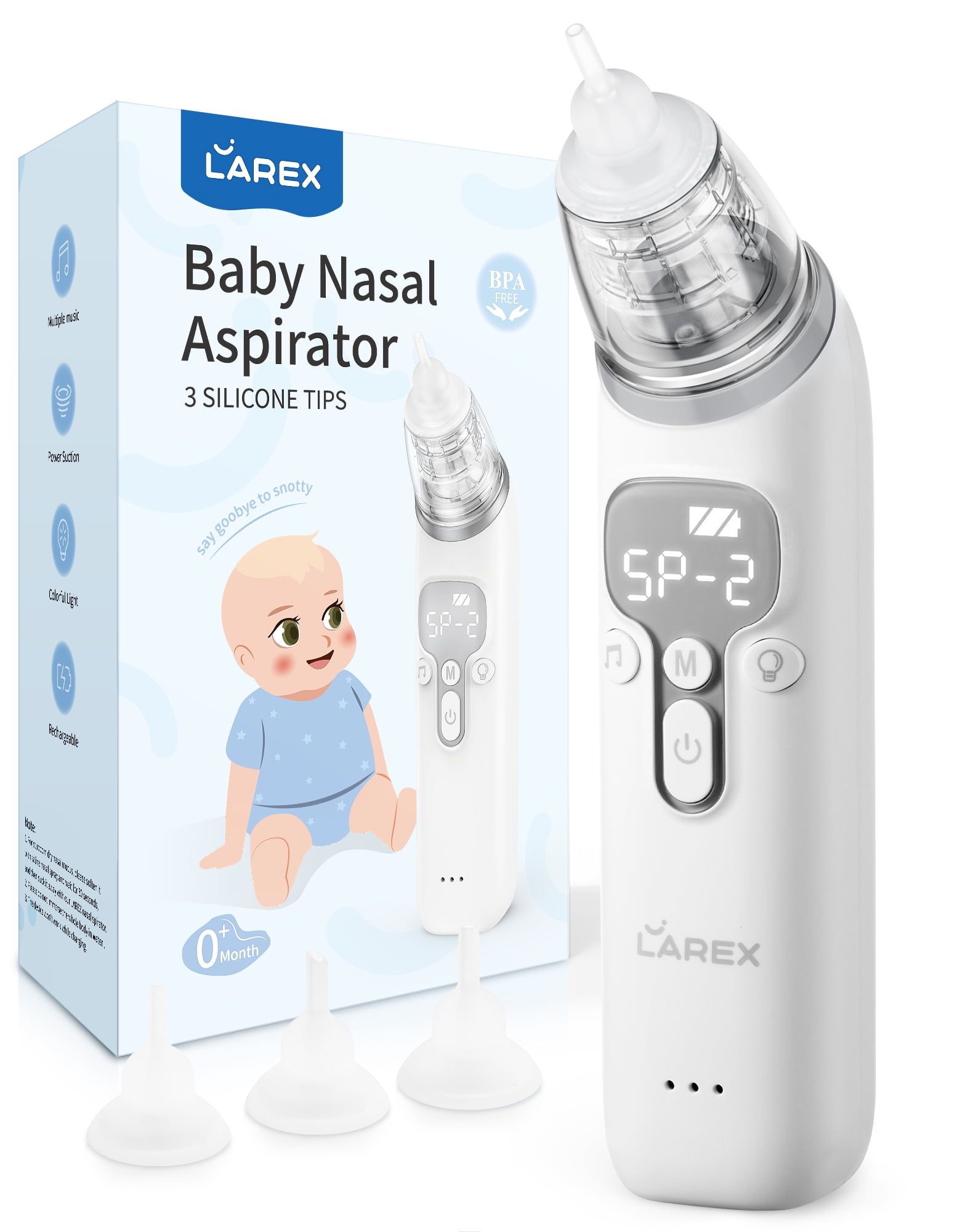 Larex Baby Electric Nasal Aspirator, 3 Suction Levels, Music and Light ...