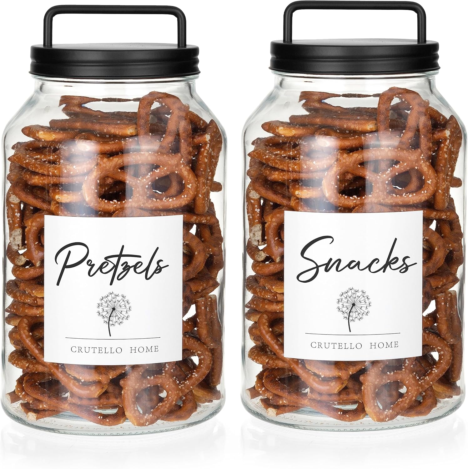 Large 1-Gallon Glass Canisters Set - 2 Pack, Black Stainless Steel ...