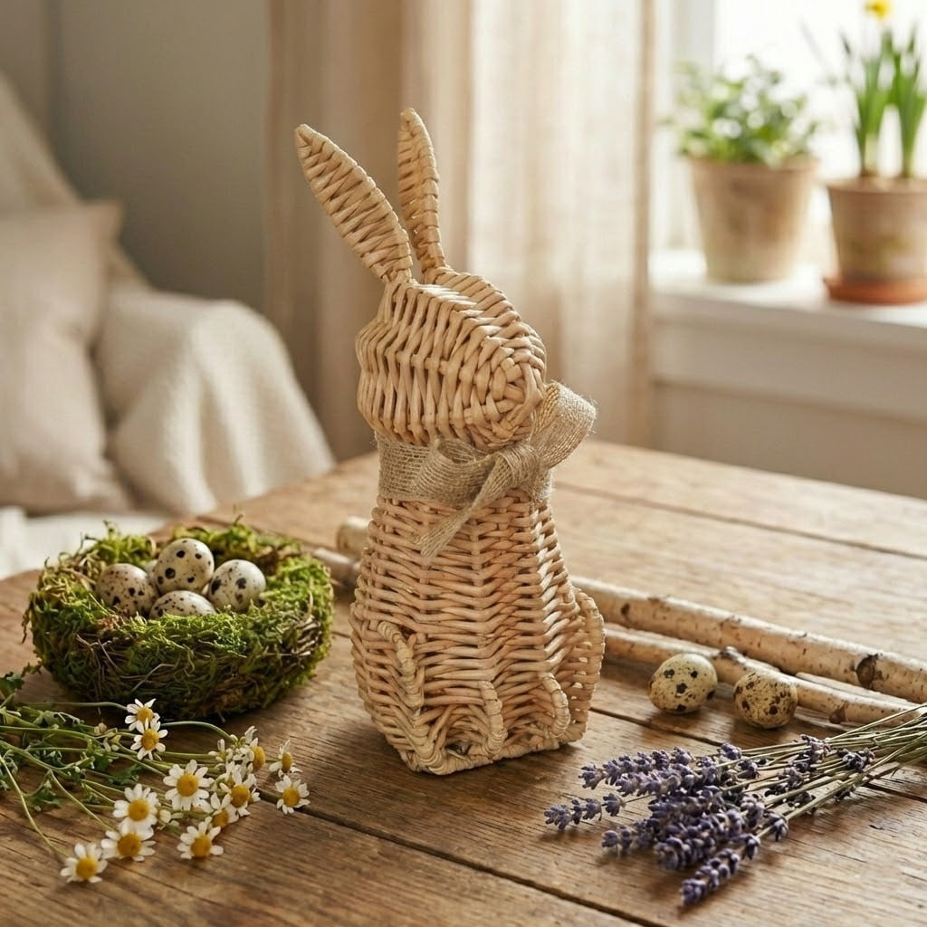Large 10" Easter Bunny Statue - Standing Resin Woven Look Rabbit ...