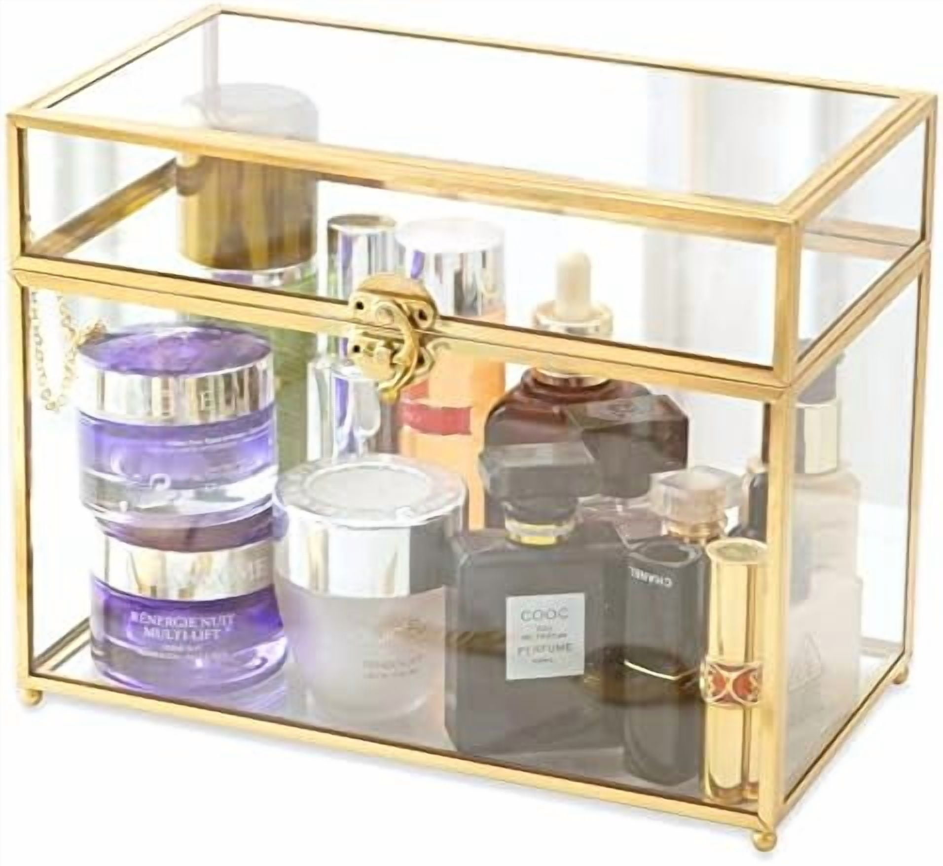 Large 10“ Geometric Terrarium Gold Brass Glass Card Box Vintage ...