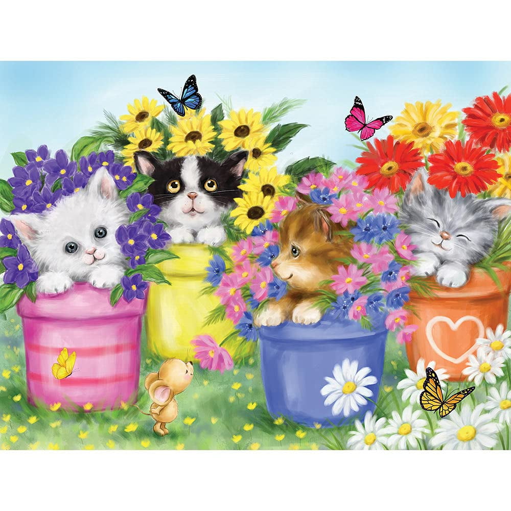 Large 100-Piece Jigsaw Puzzle – Cats in Flower Pots by Makiko (15” x 19 ...