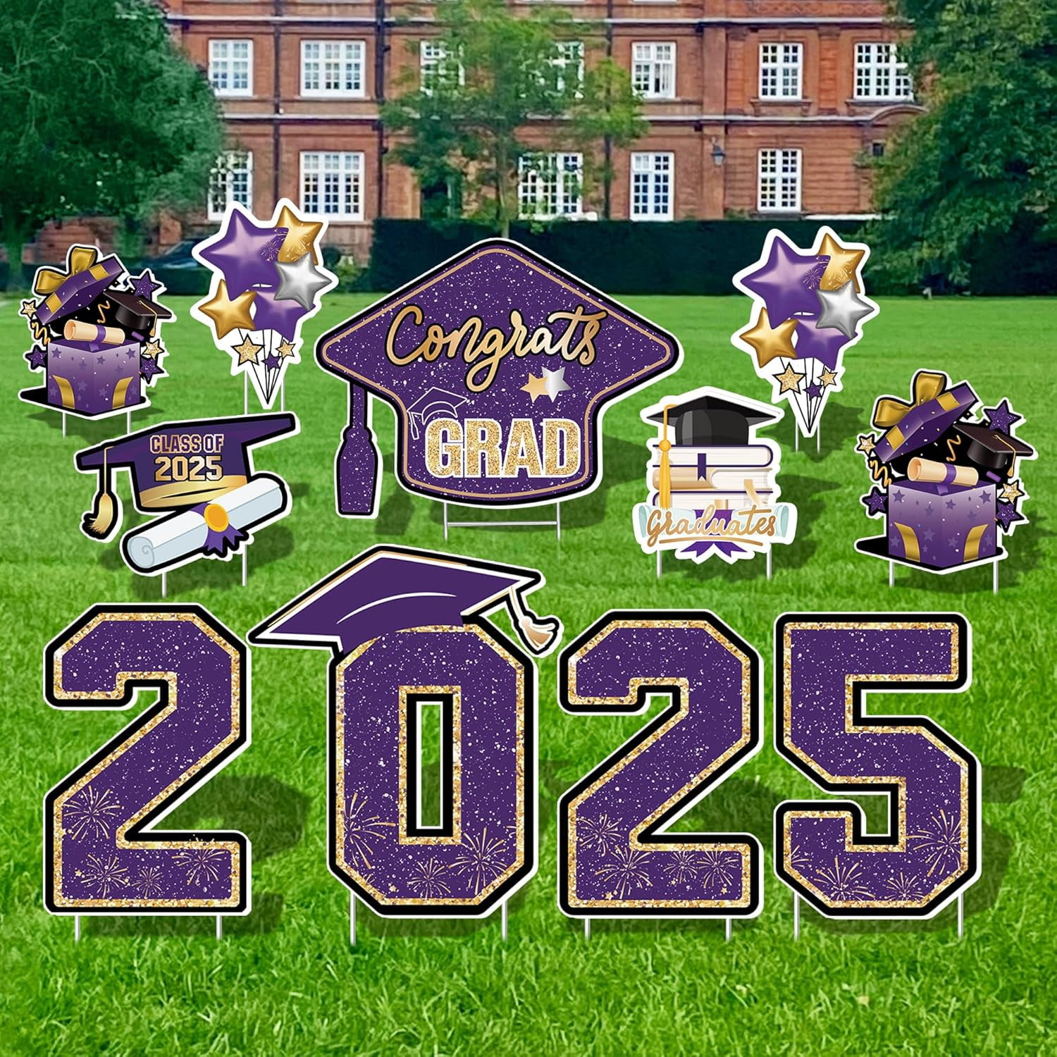 Large 11 PCS Graduation Yard Signs, Class of 2025 Congrats Grad Outdoor Lawn Yard Sign with ...