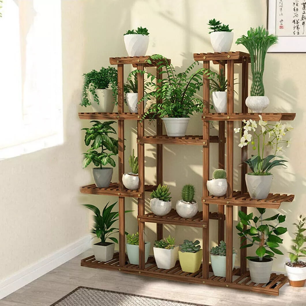 Large 11-Tiered Wood Plant Stand Flower Pots Shelf Rack Organizer ...