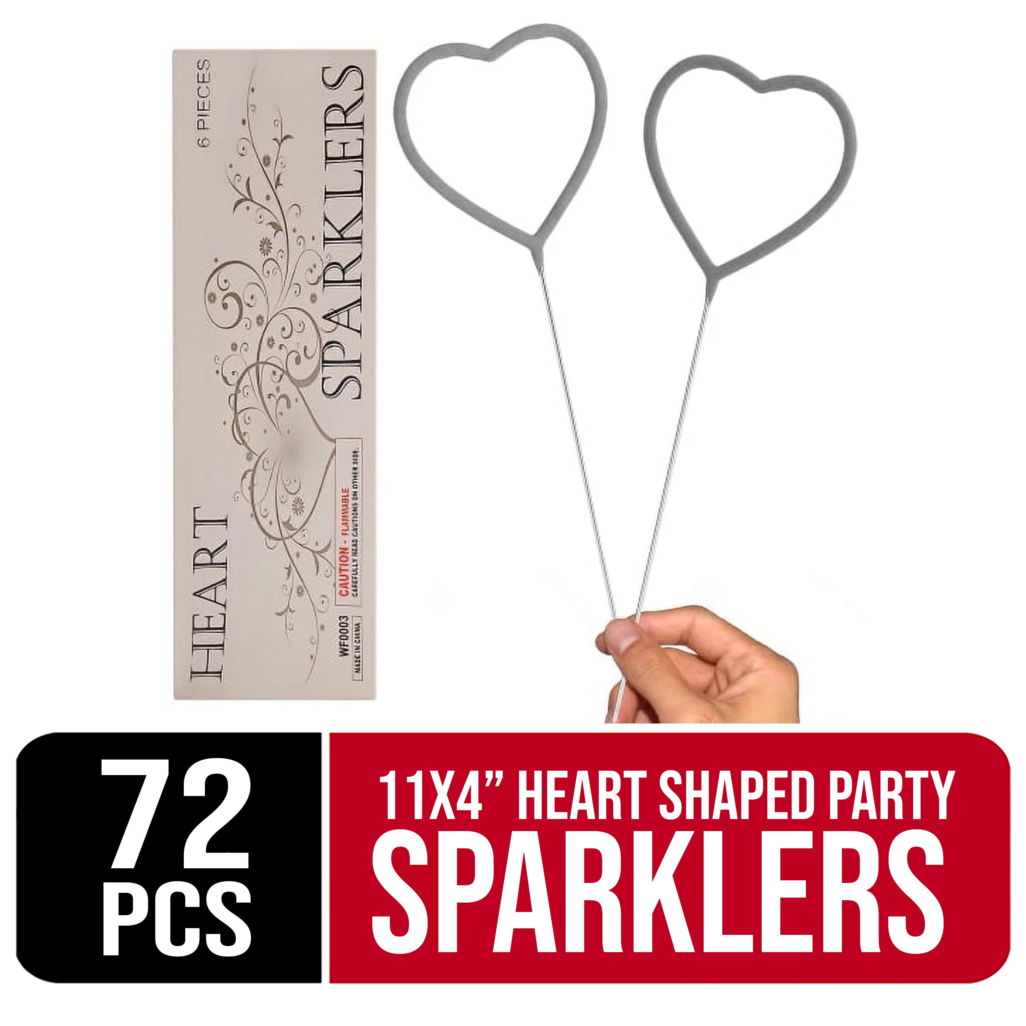 Large 11 x 4 inch Heart Shaped Party Sparklers - Ideal for Weddings ...