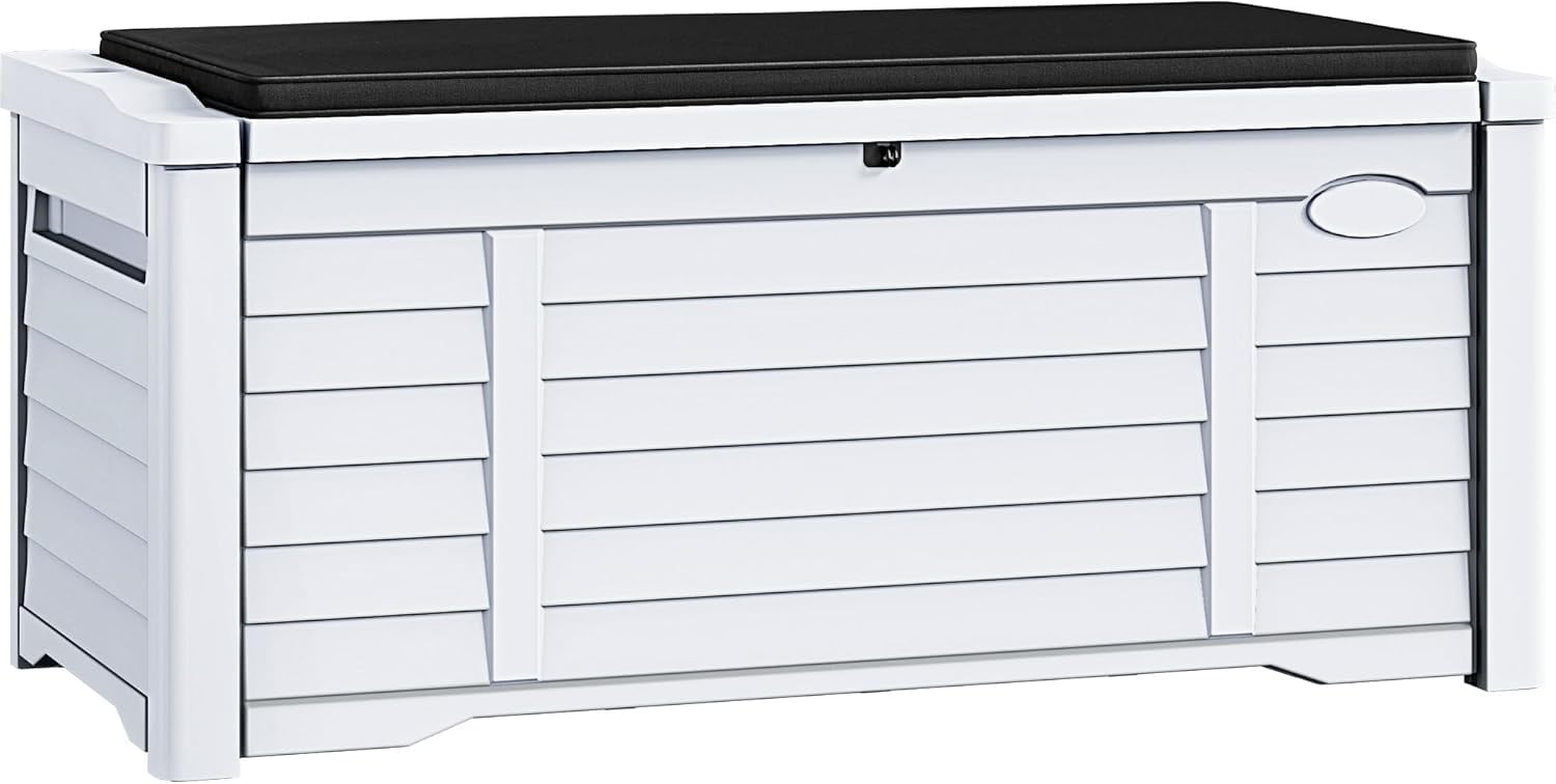 Large 120 Gallon Outdoor Louver Storage Deck Box with Seating Cushion ...