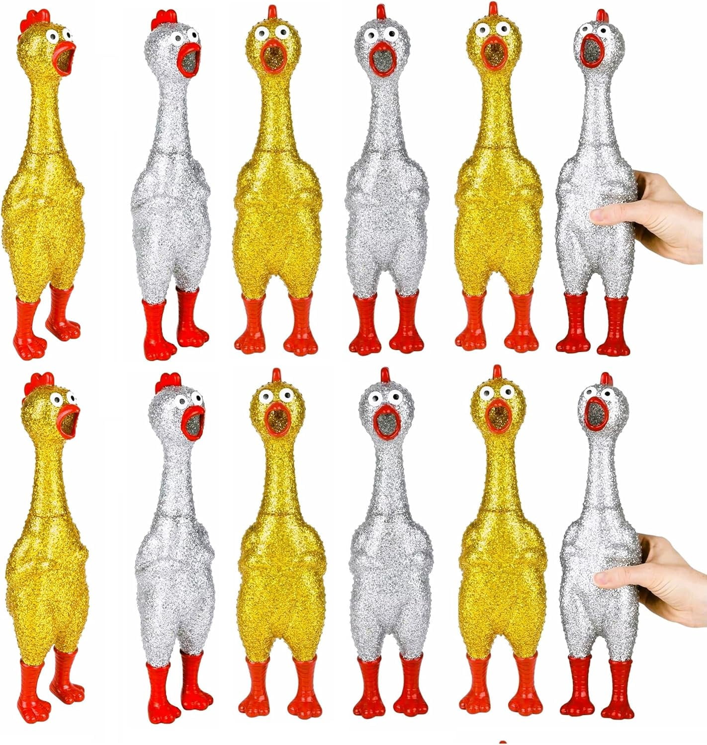Large 13.5" Sparkle Glitter Rubber Squeeze Chicken with a Long Funny ...