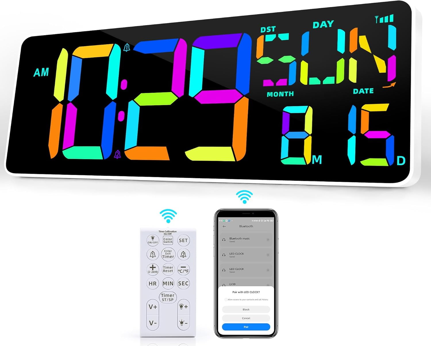 Large 13.7" LED Digital Wall Clock, RGB Color Changing, Count Up/Down ...