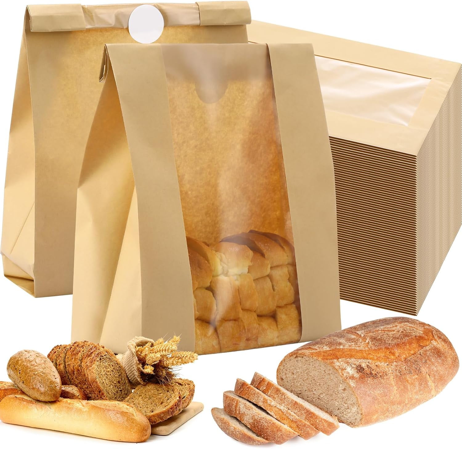 Large 13.7x8.2x3.5 Inch Paper Bread Bags with Window - 450 Pcs Bulk ...