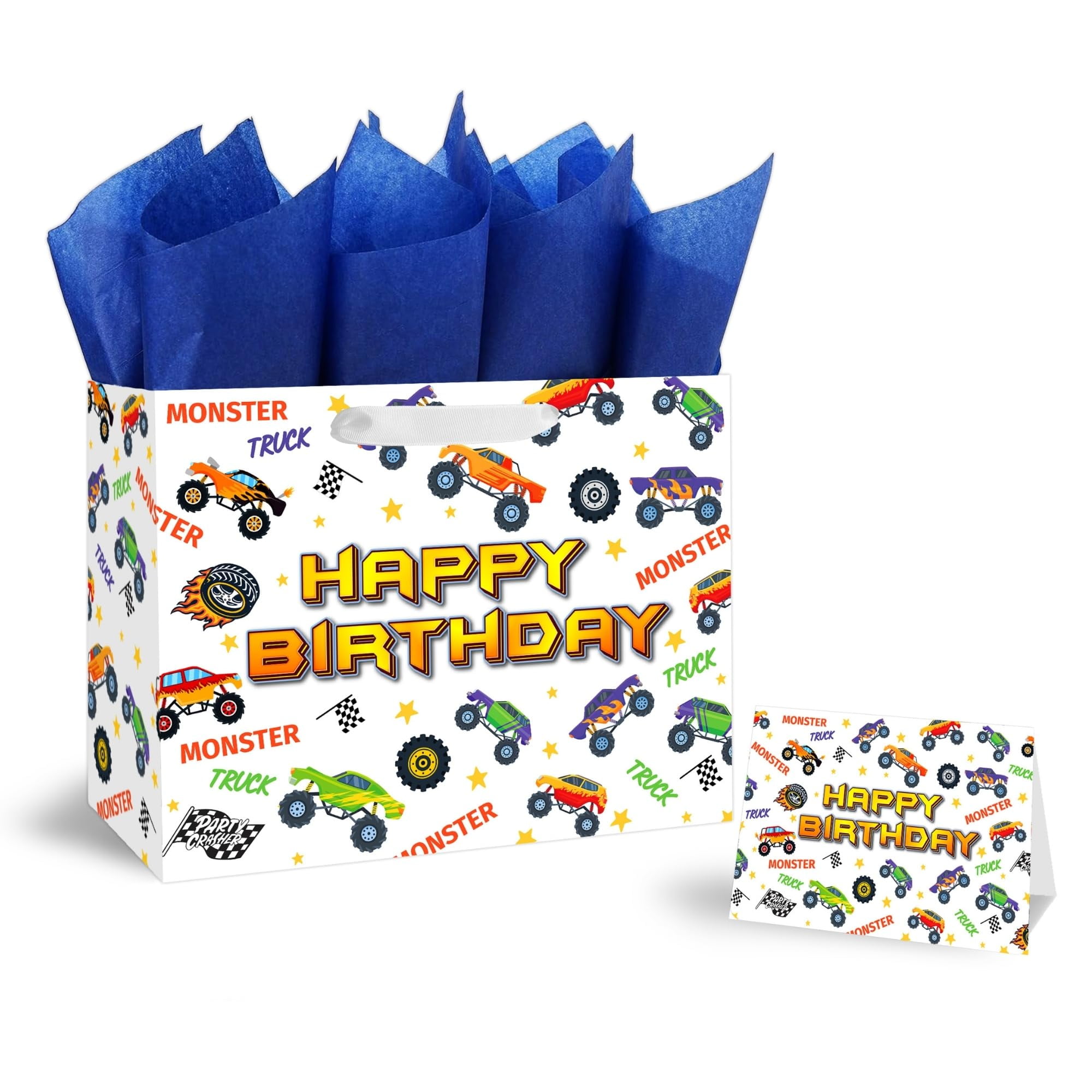 Large 13" Monster Truck MSF2 Birthday Gift Bag with Handles, Greeting ...