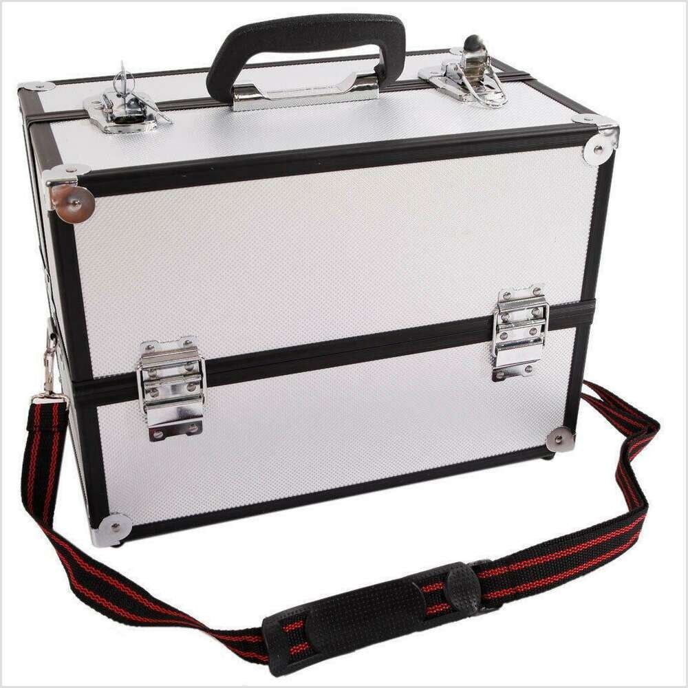 Large 14" Lockable Makeup Train Case Jewelry Box Cosmetic Organizer w ...