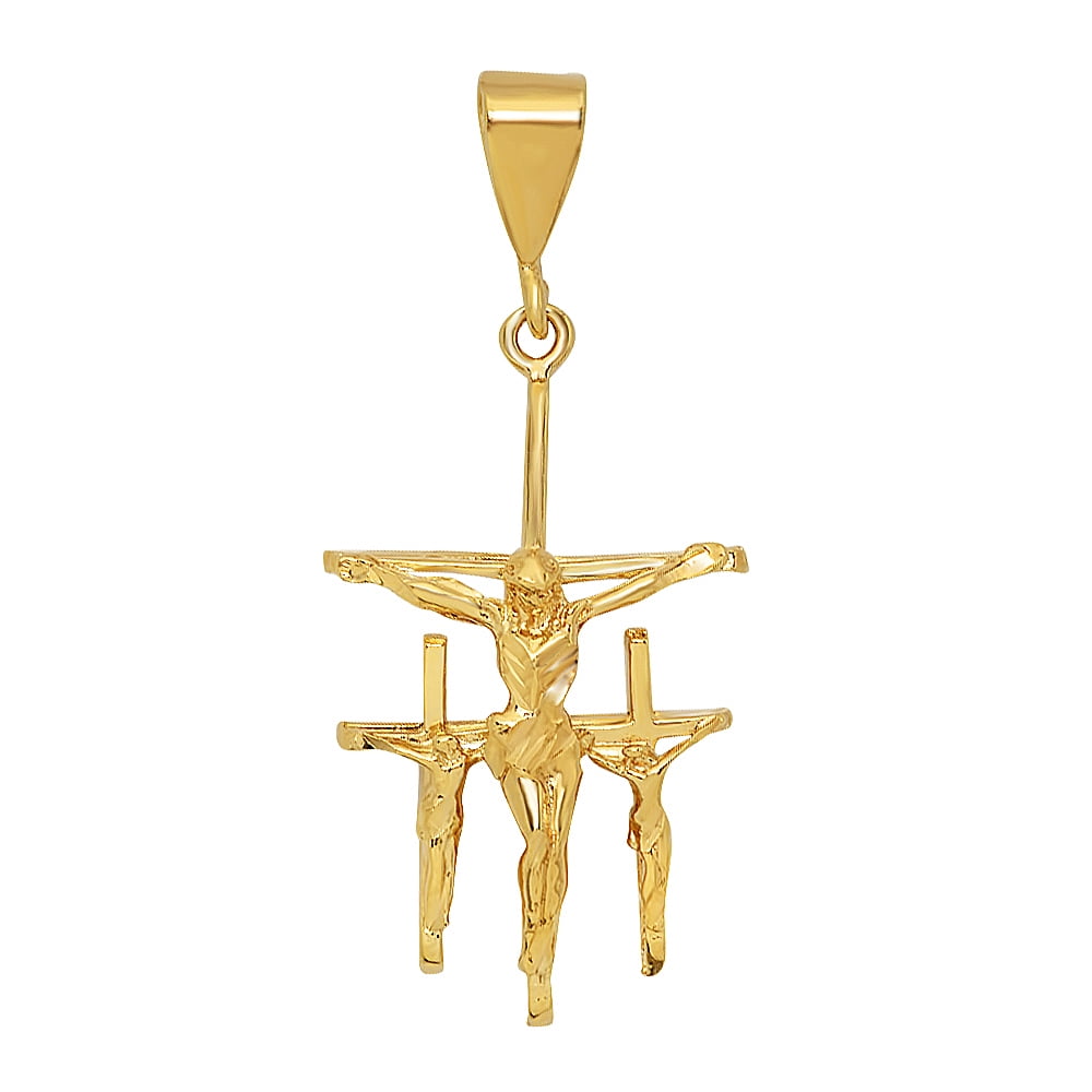 Large 14K Gold Heavy Plated Triple Crucifix 3D Cross Pendant + 30" 4mm ...