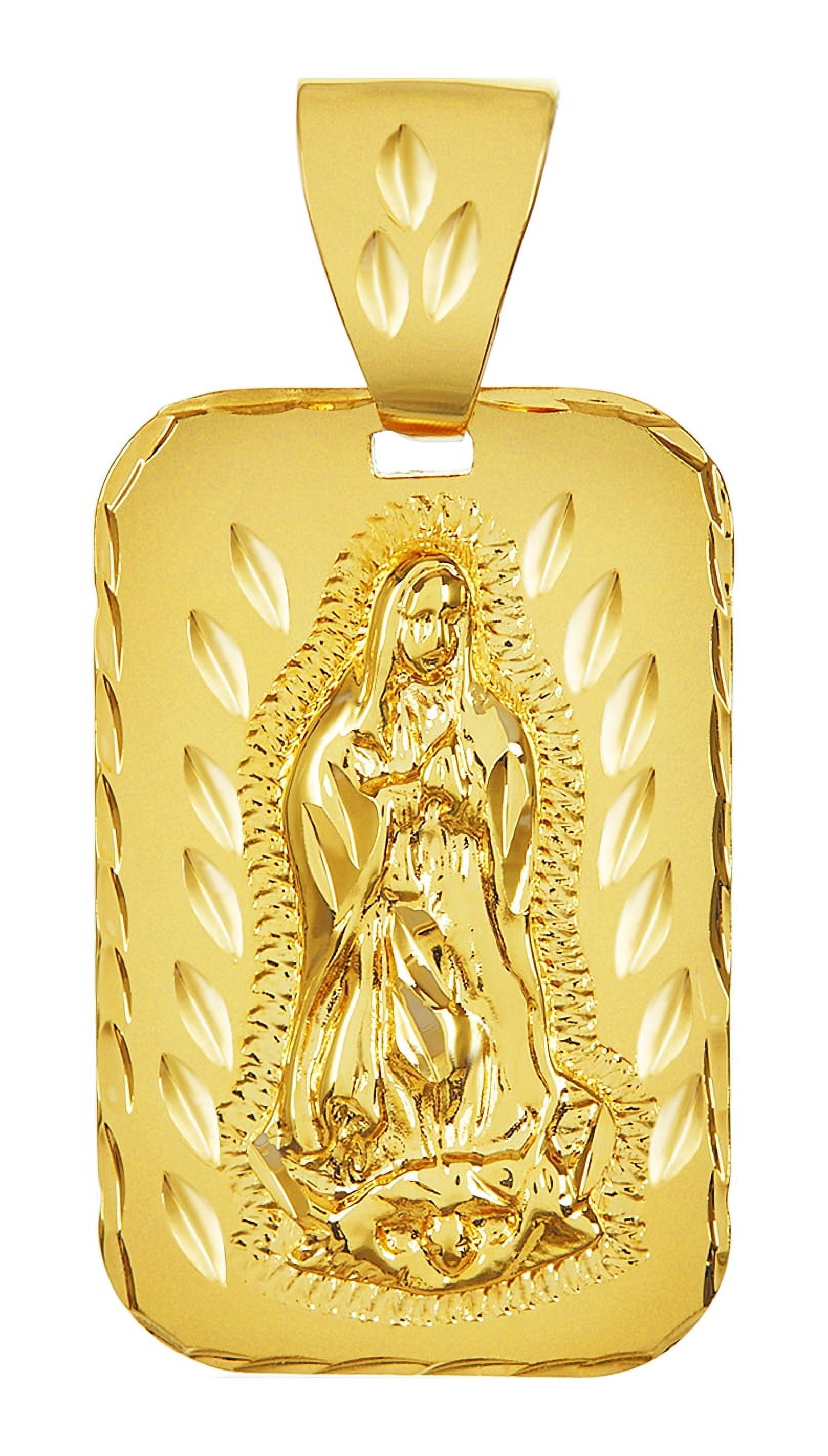 Large 14k Gold Heavy Plated Diamond-Cut Virgin Mary Pendant + 30 inch ...