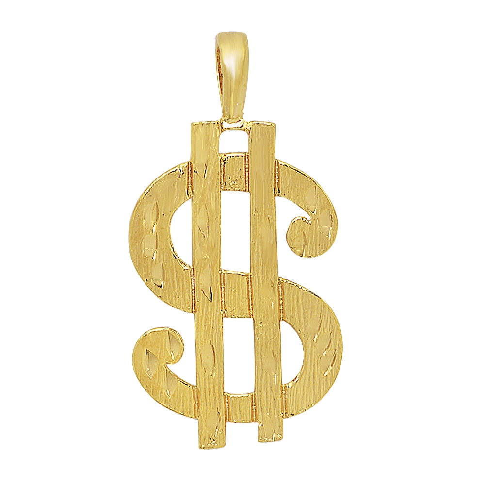 Large 14k Gold Heavy Plated Textured Dollar Sign Symbol Pendant + 30" 2 ...