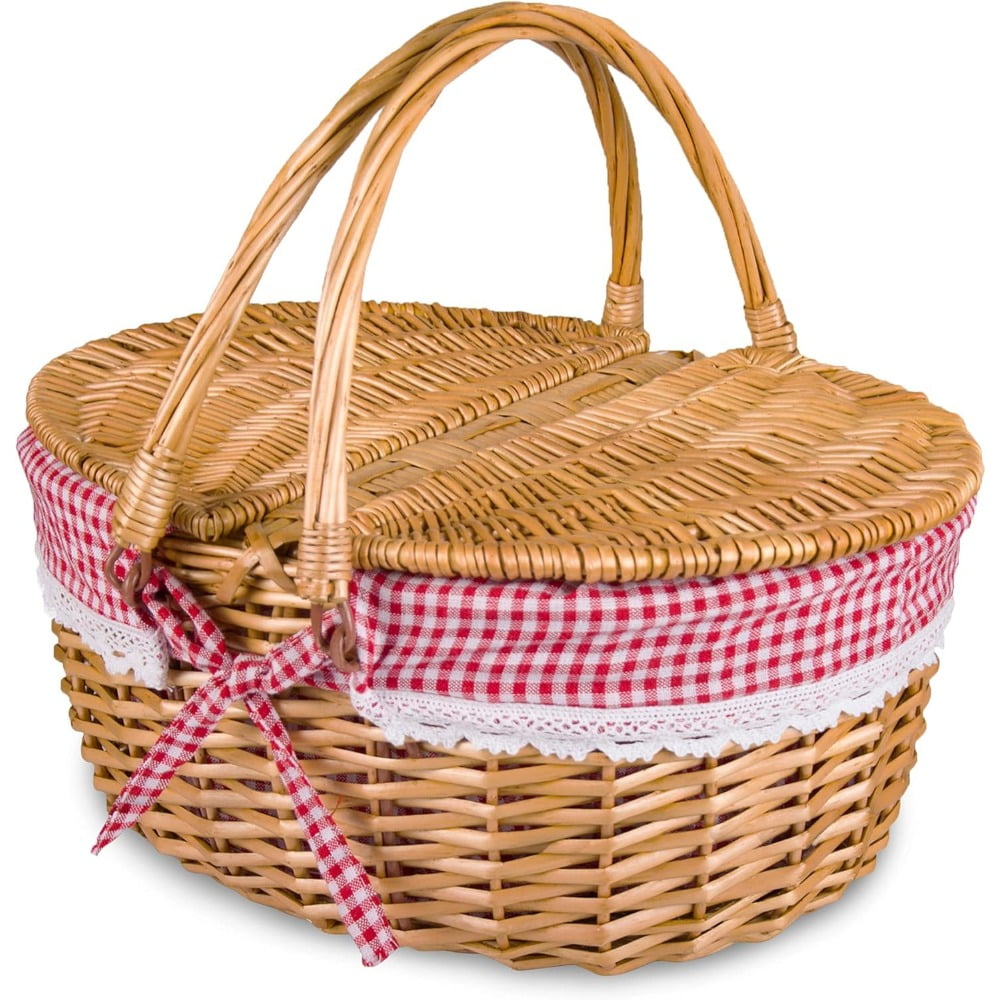 Large 15.4" Wicker Picnic Basket with Removable Liner Empty Picnic ...