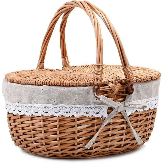 Large 15.4" Wicker Picnic Basket with Removable Liner Empty Picnic ...