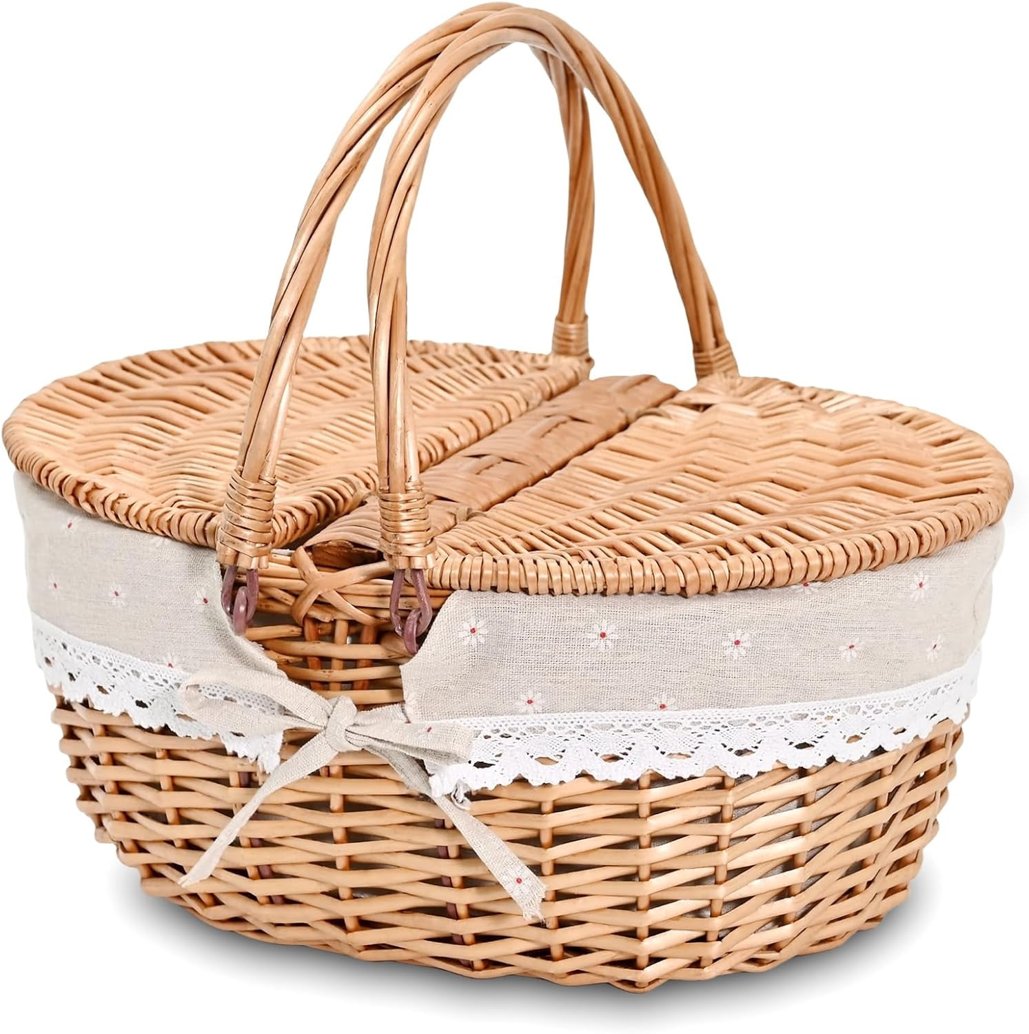 Large 15.4" Wicker Picnic Basket with Removable Liner Empty Picnic ...