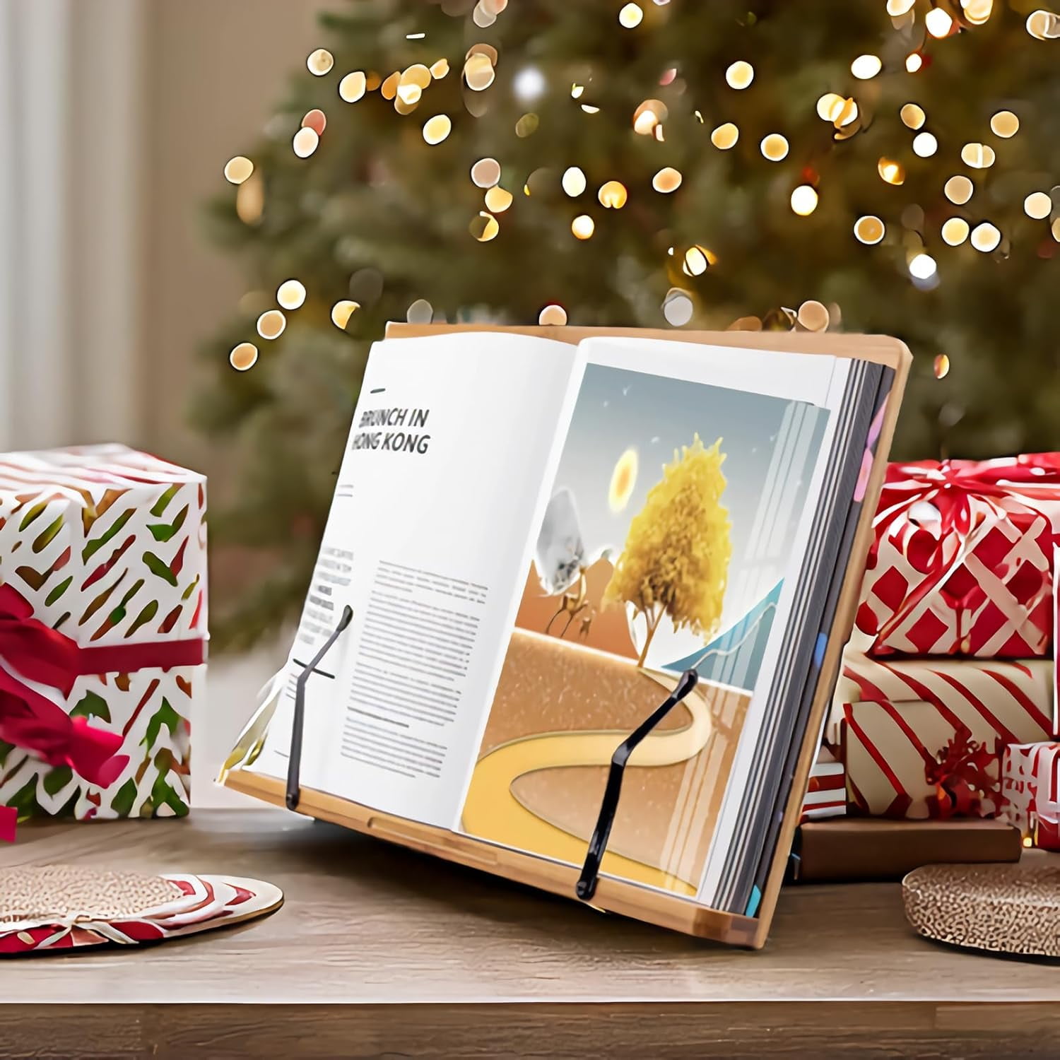 Large 15.4x11 Inch Bamboo Textbook Book Stand for Large Books Holder Reading Textbooks Bookstand ...