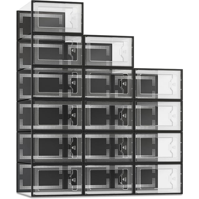 Large 15 Pack Shoe Storage Box, Clear Plastic Stackable Shoe Organizer ...