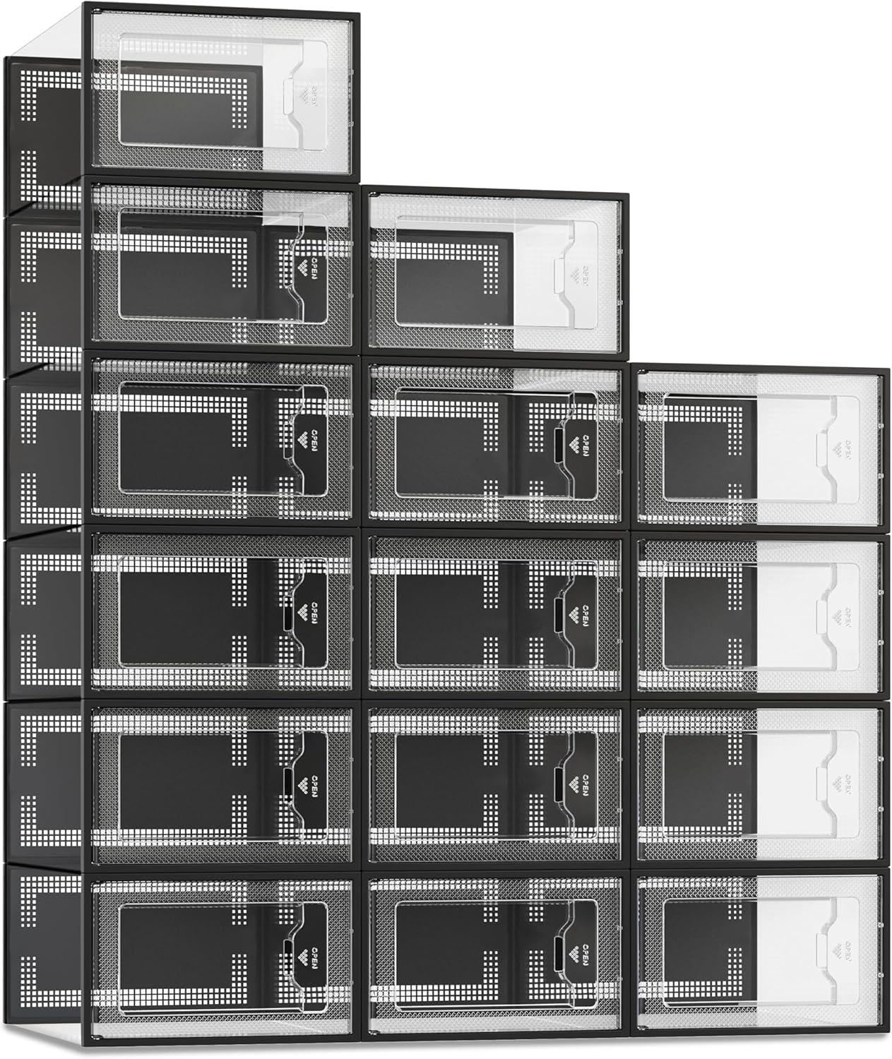 Large 15 Pack Shoe Storage Box, Clear Plastic Stackable Shoe Org for ...