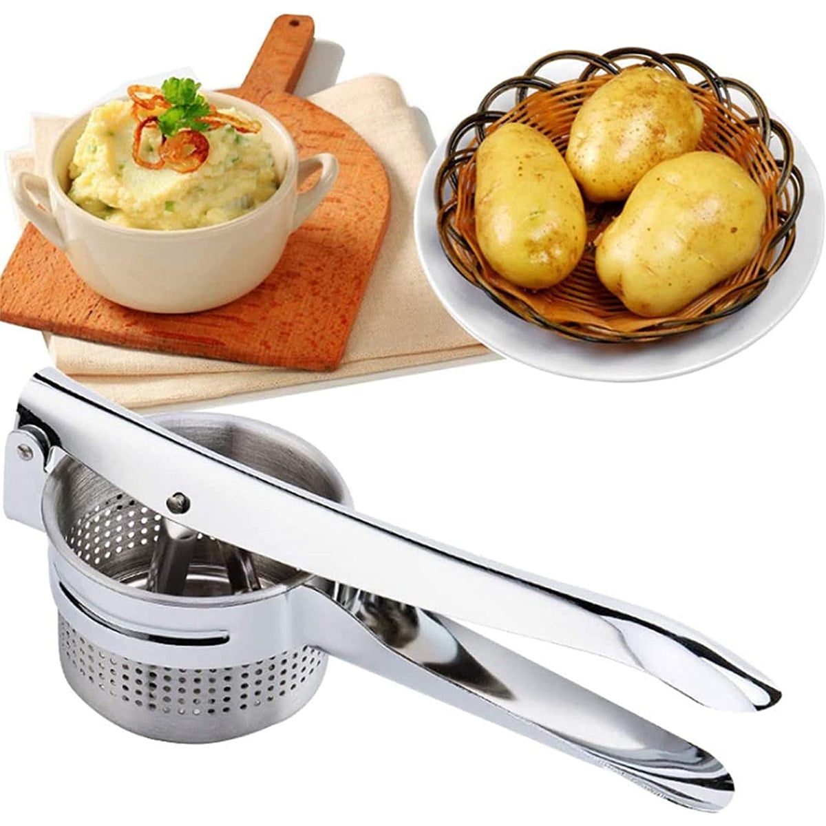 Large 15oz Potato Ricer, Heavy Duty Stainless Steel Potato Masher with ...