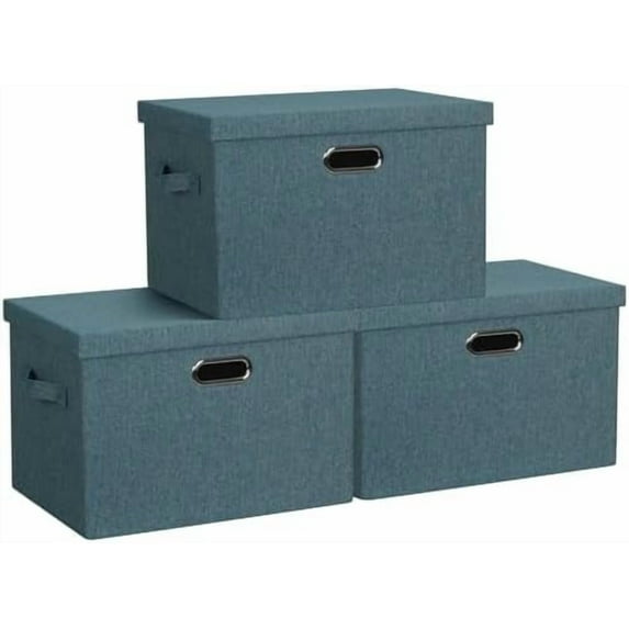 Large 17" 36 Quart Collapsible Stackable Storage Bins with Lids, 3 ...