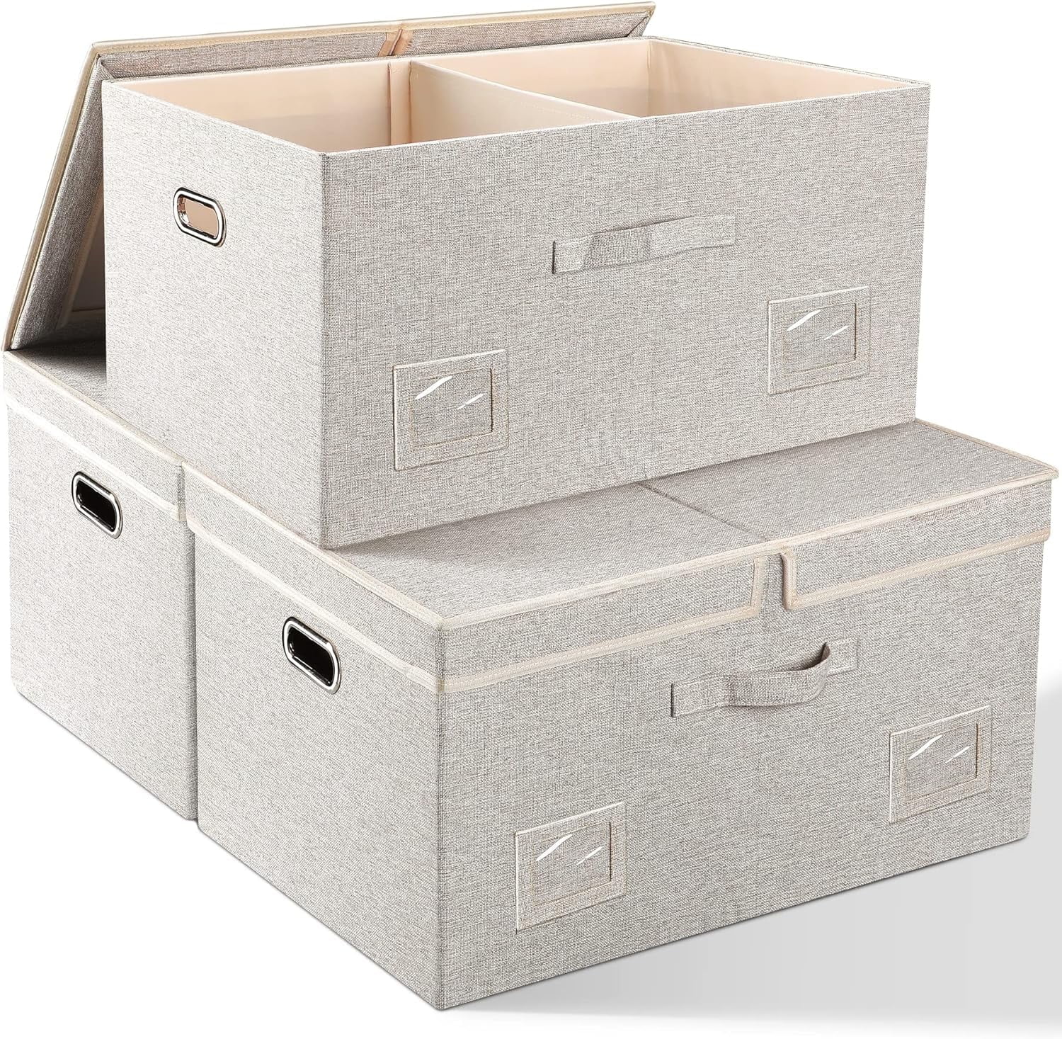 Large 17" 36 Quart Collapsible Stackable Storage Bins with Lids, 3 ...