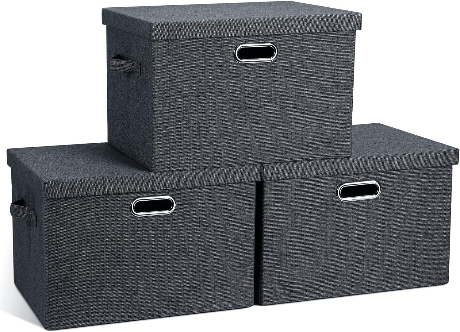 Large 17" 36 Quart Collapsible Stackable Storage Bins with Lids, 3 ...