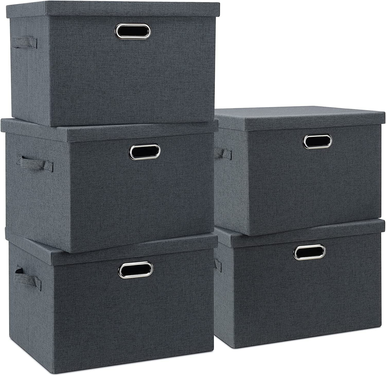 Large 17" 36 Quart Collapsible Stackable Storage Bins with Lids, 5 ...