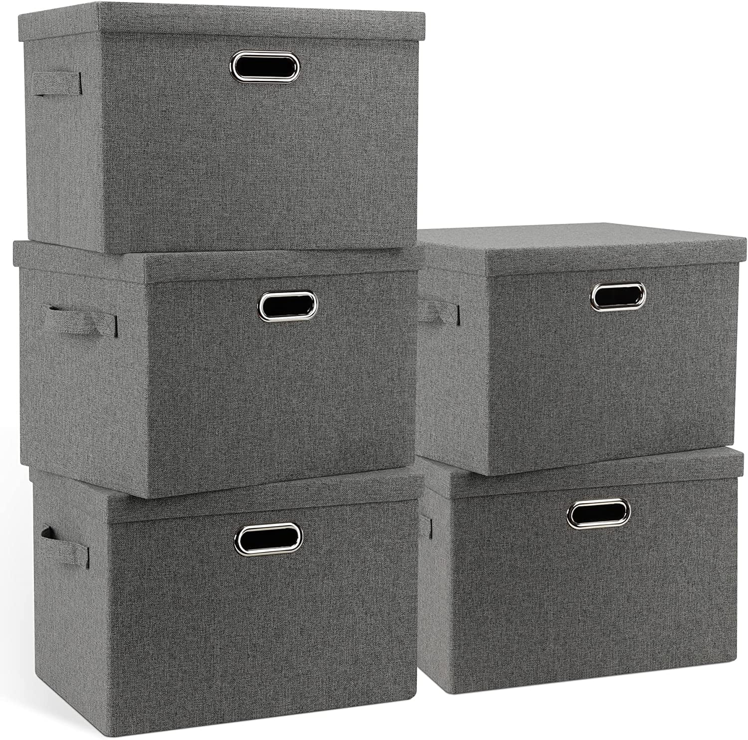 Large 17" 36 Quart Collapsible Stackable Storage Bins with Lids, 5 ...