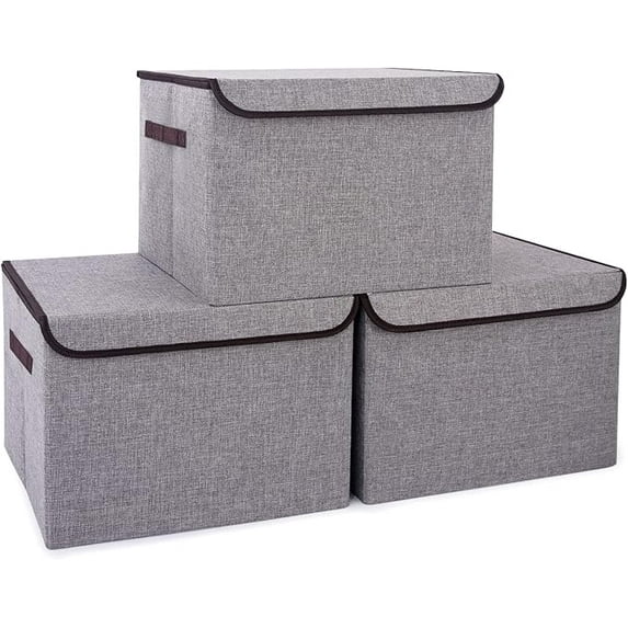 Large 17" 42 Quarts Collapsible Stackable Storage Bins with Lids [3 ...