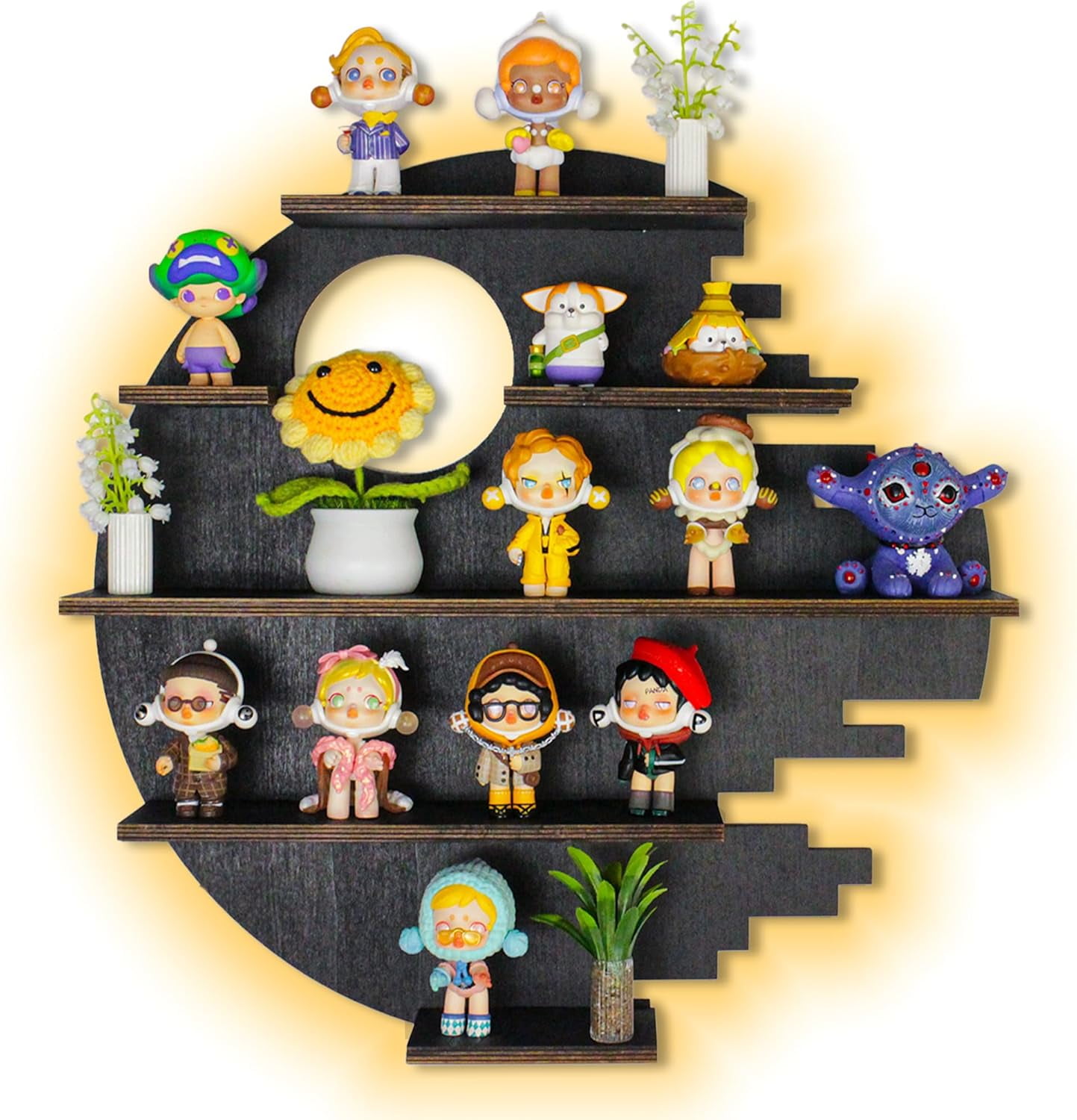 Large 17.7" LED Wooden Circle Floating Shelves for Wall, Figures ...