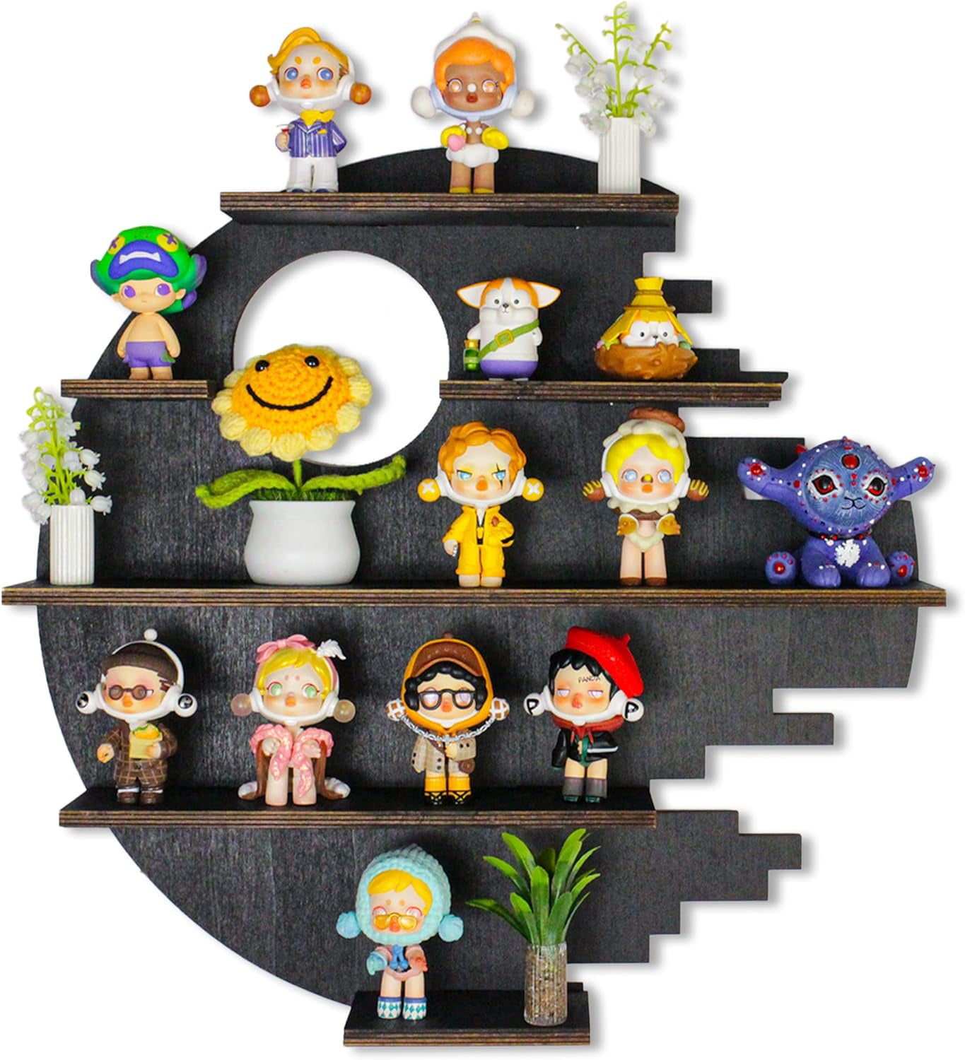 Large 17.7" Wooden Circle Floating Shelves for Wall, Figures ...