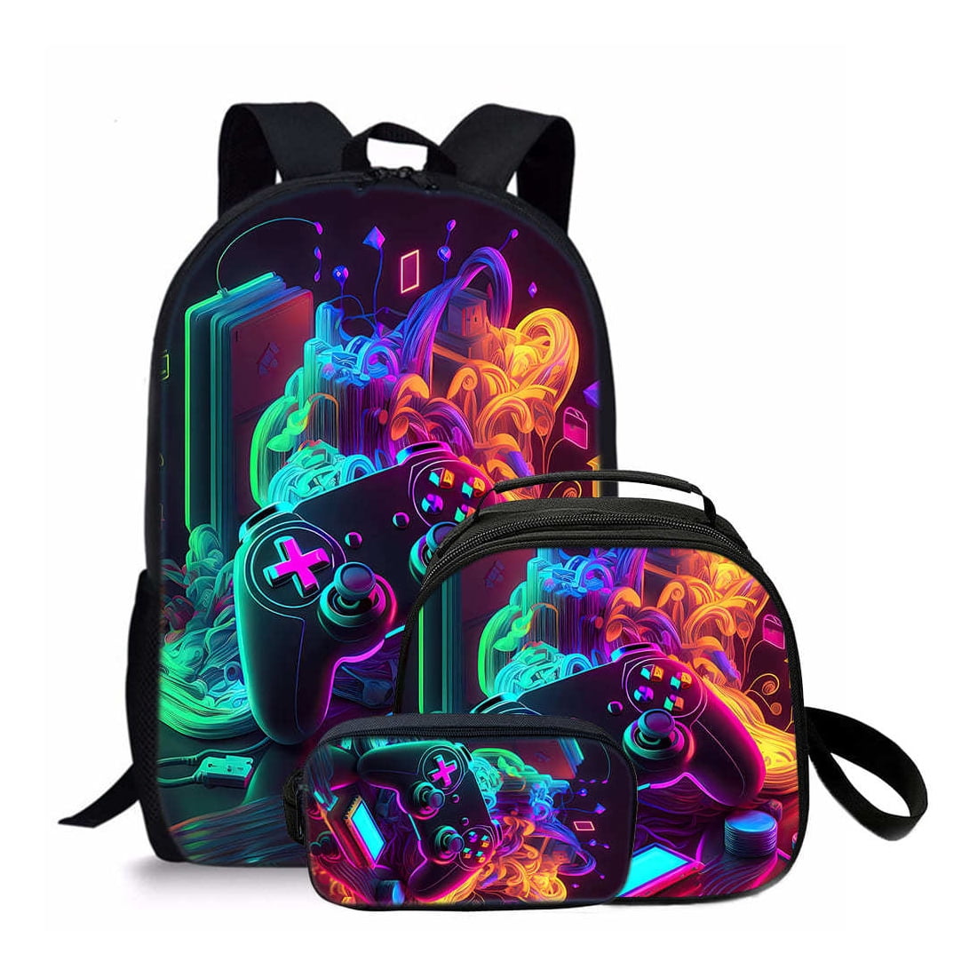 Large 17in Gaming Backpack Set w/Lunch Box - Cool Design for Travel ...