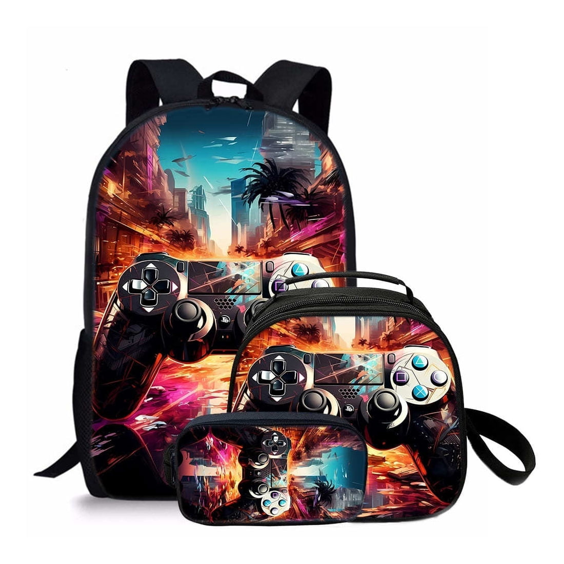 Large 17in Gaming Backpack Set w/Lunch Box - Cool Design for Travel ...