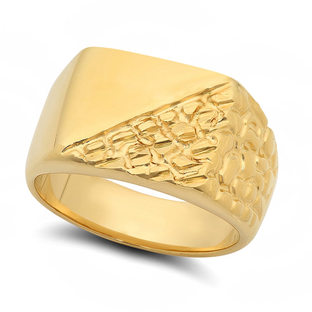 Large 17mm 14k Yellow Gold Plated Asymmetrical Smooth/Nugget Pinky Ring ...