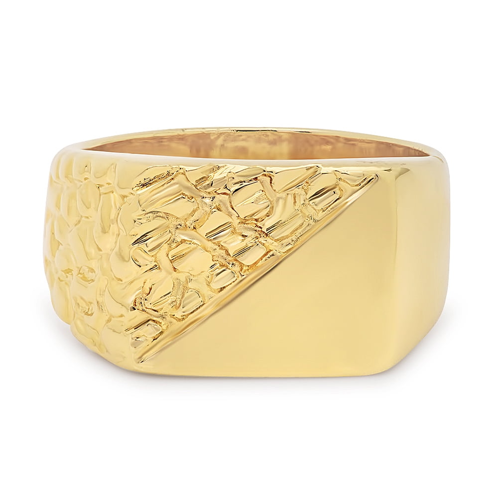 Large 17mm 14k Yellow Gold Plated Asymmetrical Smooth/Nugget Pinky Ring ...