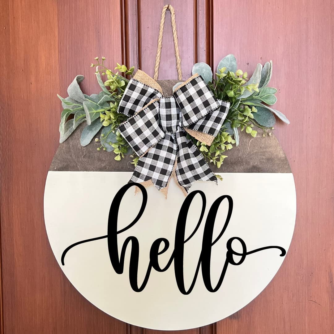 Large 18" Farmhouse Hello Sign For Front Door Hanger, Wooden Front Door ...
