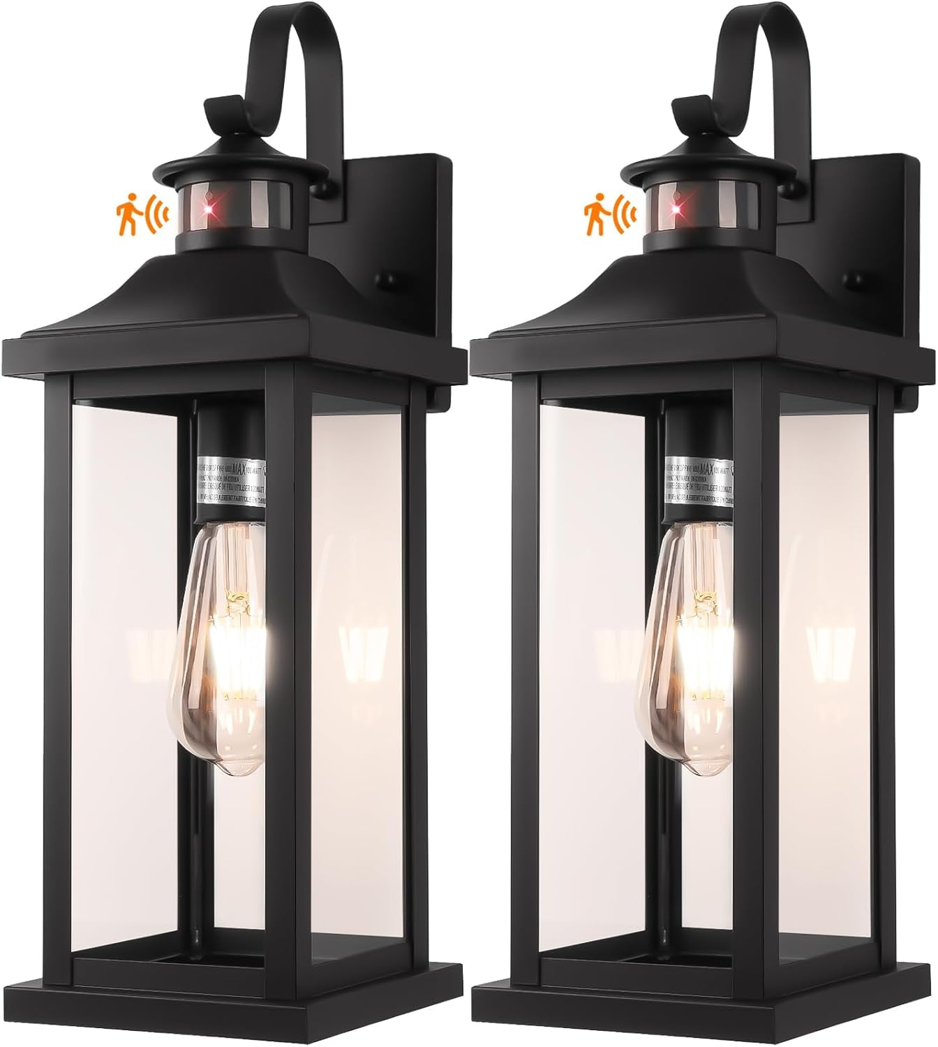 Large 18 Inch Outdoor Motion Sensor Lights 2-Pack, Black Dusk To Dawn ...