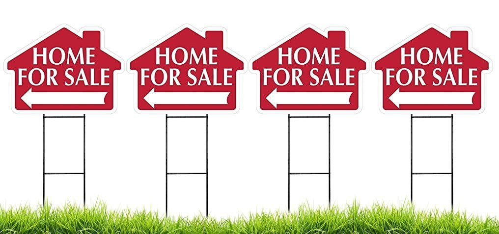 Large (18" x 24") Home For Sale House Shaped Sign Kit with Stakes - 4 ...