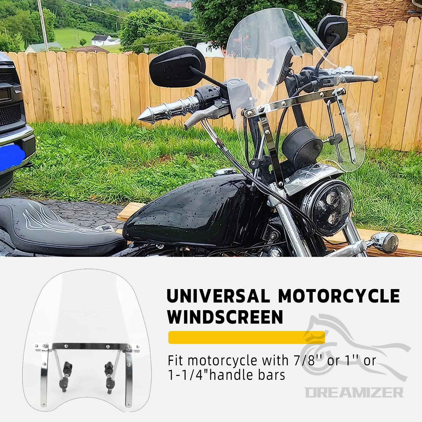 Large 18"x16" Windshield Windscreen (for 7/8", 1" handlebars) for ...