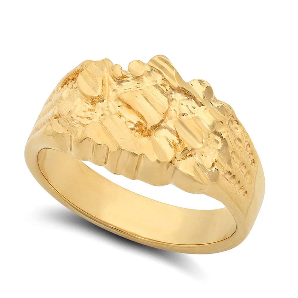 Large 18mm 14k Yellow Gold Heavy Plated Chunky Nugget Textured Ring ...