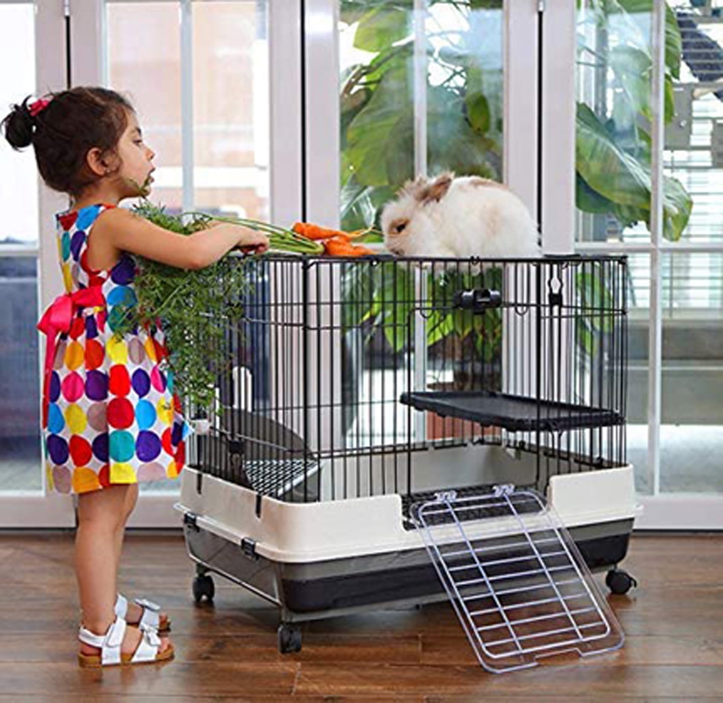 Large 2-Level Indoor Pet Cage for Small Animals with Solid Platform ...