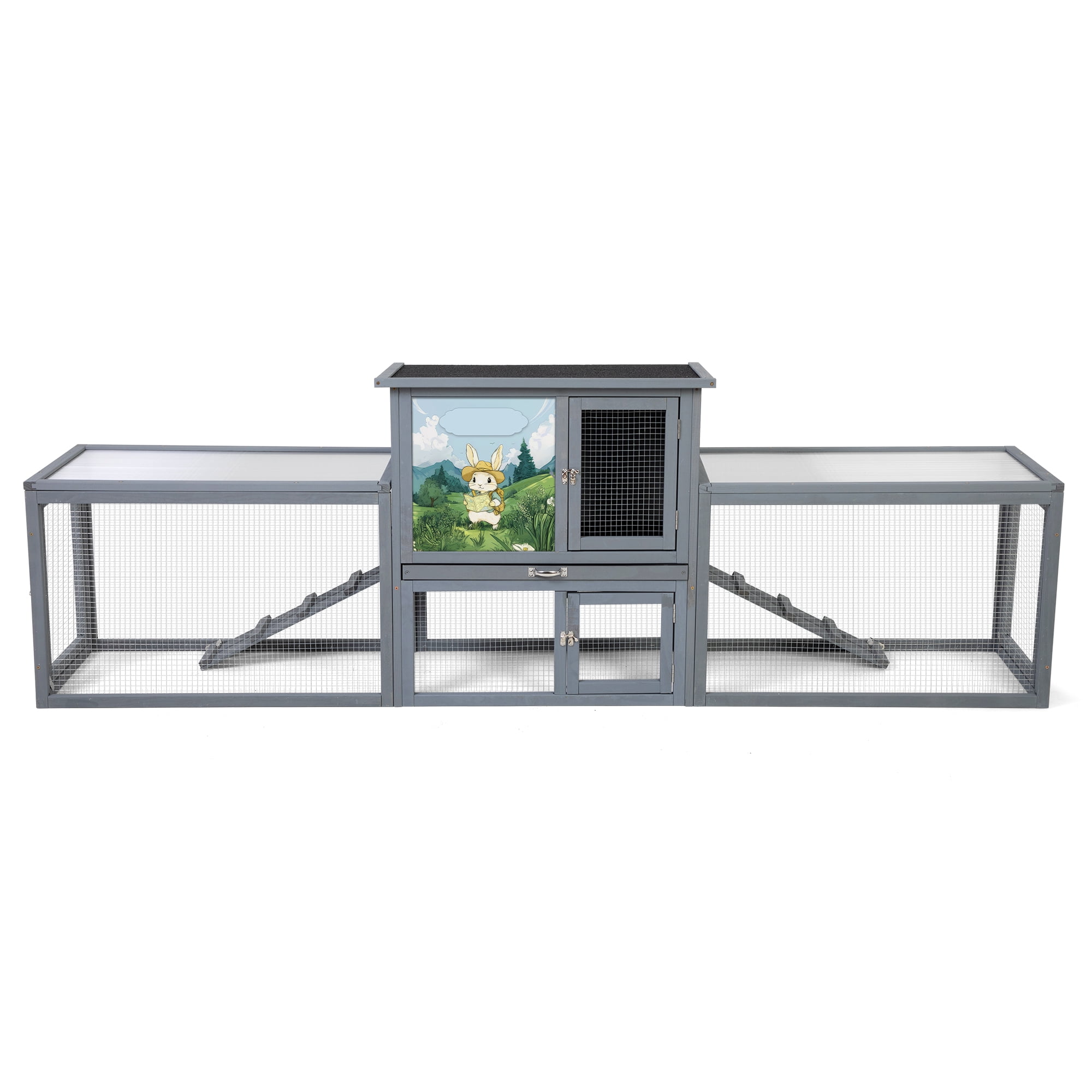 Large 2-Story Outdoor Rabbit Hutch, Bunny House with Dual Runs, Resting ...