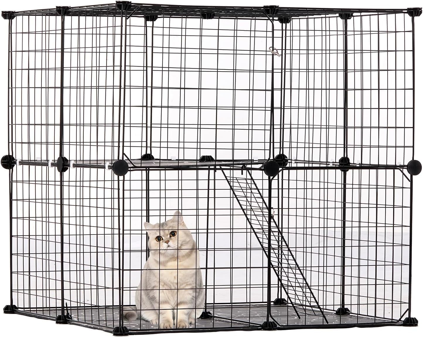 Large 2-Tier Cat Cage, 28 x 28 x 28, DIY Detachable Metal Wire Cat Enclosure, with Ramp Ladder ...