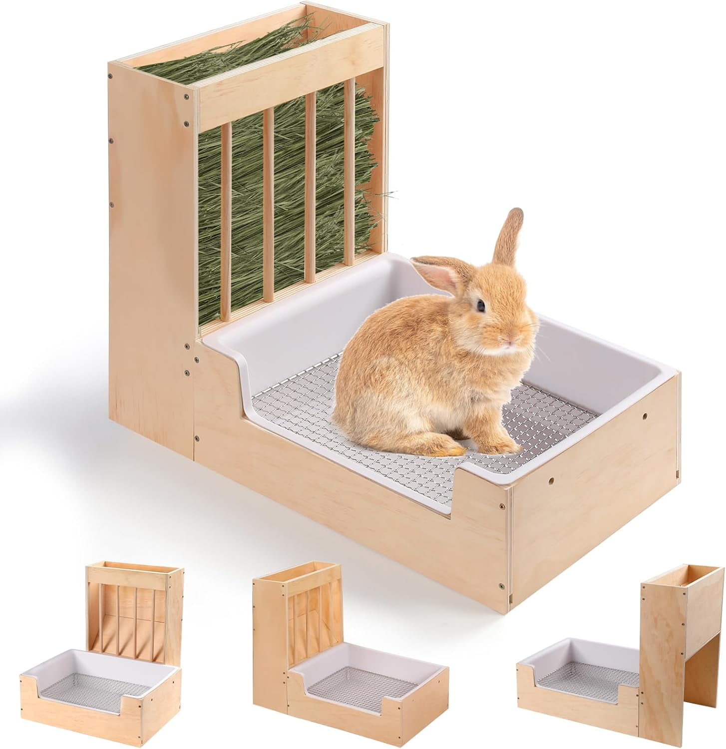 Large 2-in-1 Rabbit Hay Feeder & Litter Box Set, Wood, Mess Proof, for ...