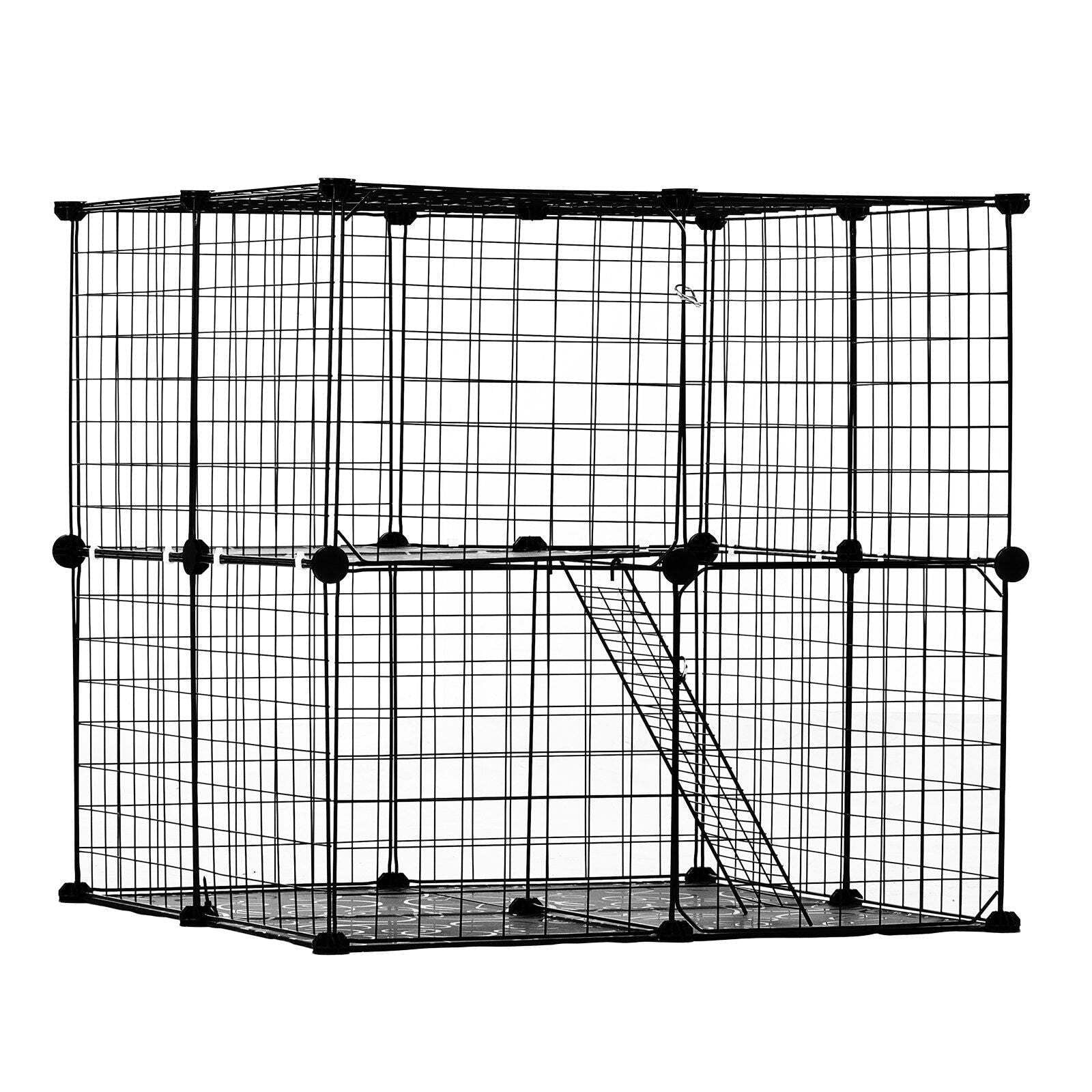 Vevor PJSMBSL28W28B9A9QV0 28 x 28 x 28 in. 2 Tier Cat Cage Metal Wire ...