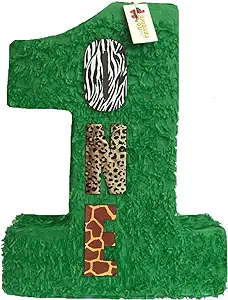 Large 20” Green Number One Pinata Safari Theme Zoo Animals Party First ...