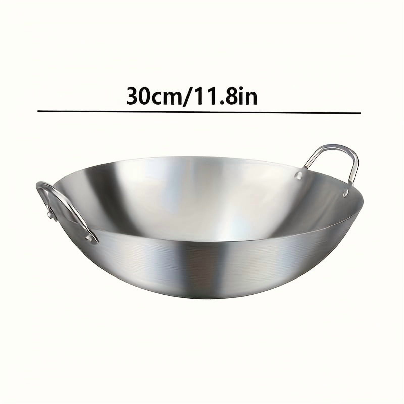 Large 201 Stainless Steel Wok with Double Handles - Commercial-Grade ...