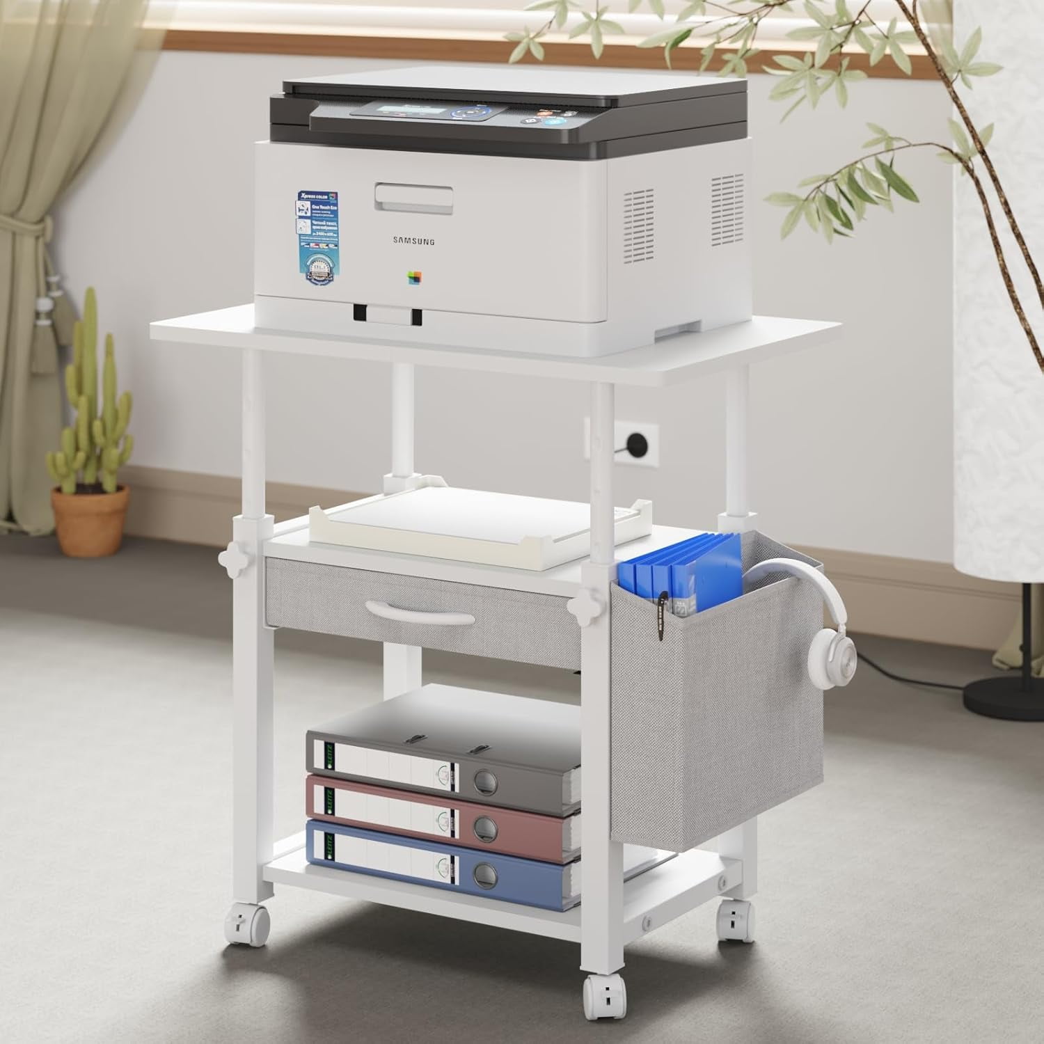 Large 22"x15" Printer Stand, 3-Tier Height Adjustable with Storage ...