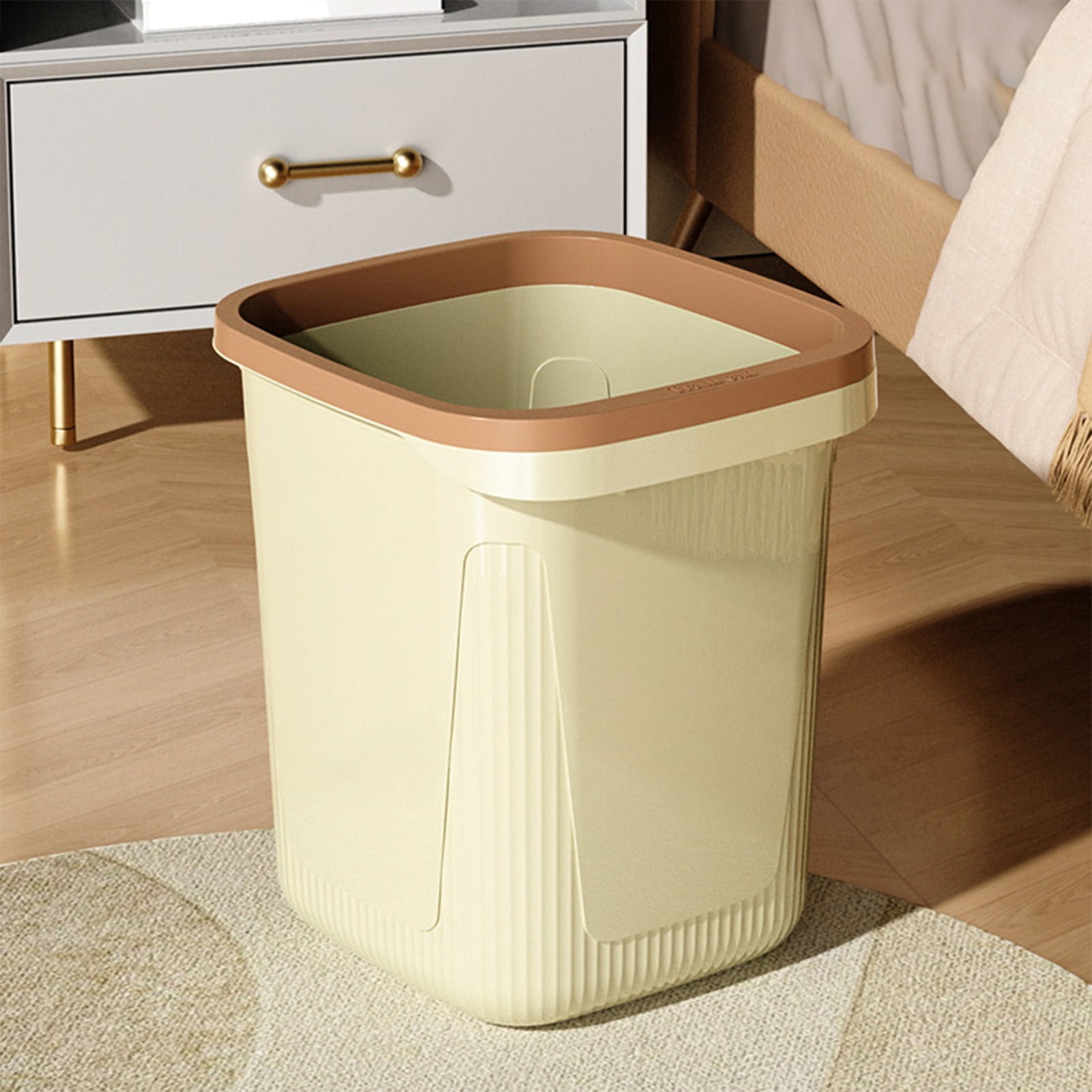 Large 23L Trash Can with Pressure Ring | Dormitory & Household Use | Coffee Beige Plastic Waste ...